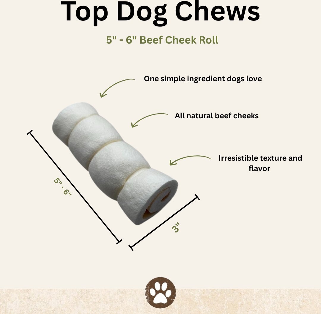 Top Dog Chews Buffalo Beef Cheek Rolls Dog Treat, 5 count | Chewy (Free ...
