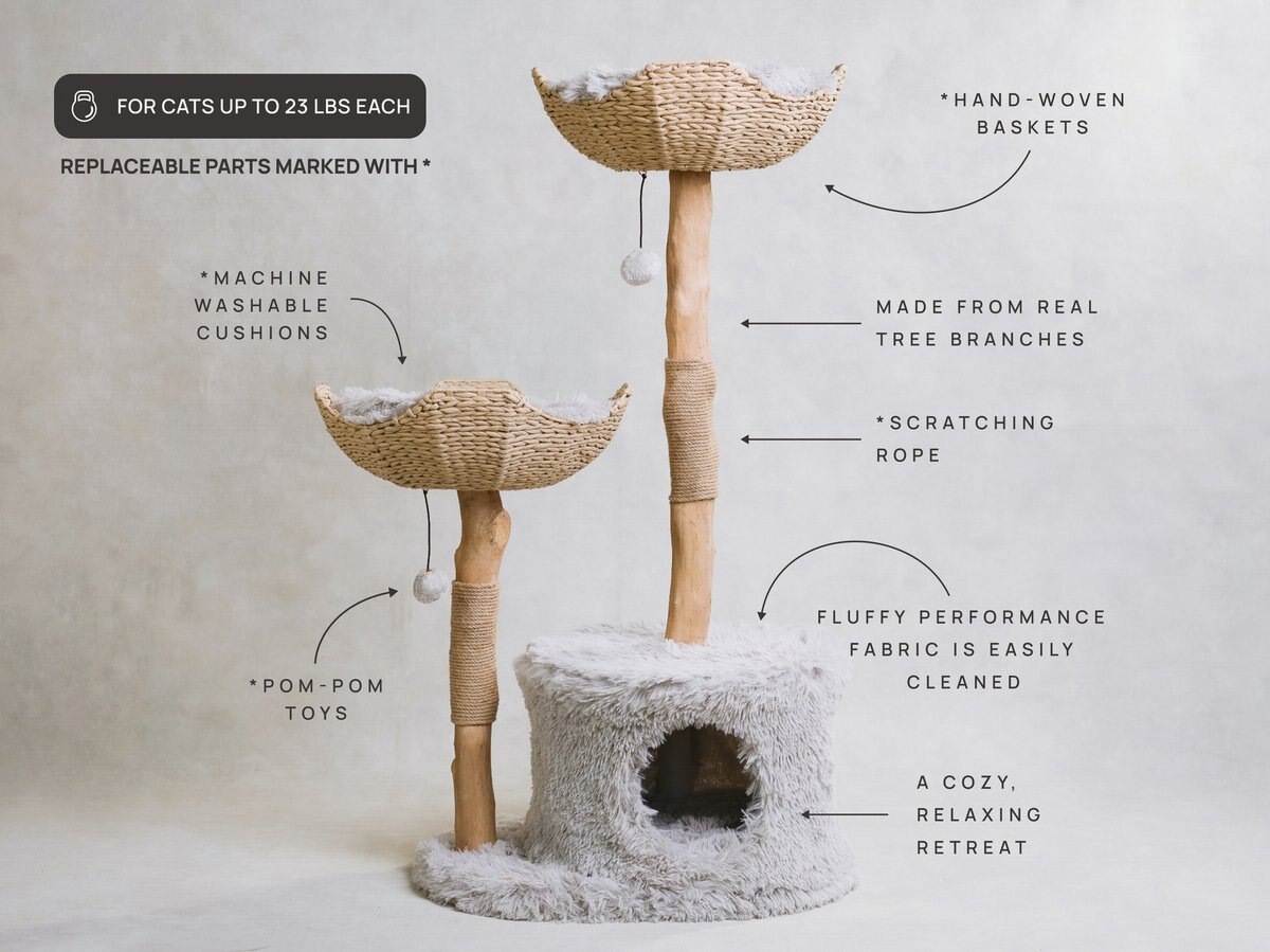 MAU Cento 46-in Modern Wooden Cat Tree & Condo, Gray - Chewy.com