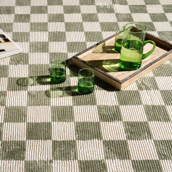 REVIVAL RUGS Gambit Area Rug, Bone Beige, Olive Green, Evergreen, 63 x ...