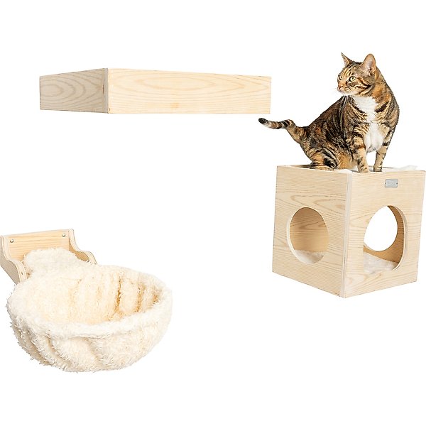 TRIXIE Wall Set 1 - Wall Mount Cat Scratching Post with Perch, Natural ...