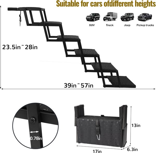 HEEYOO Foldable Dog Car Stairs, Black, 6 steps - Chewy.com