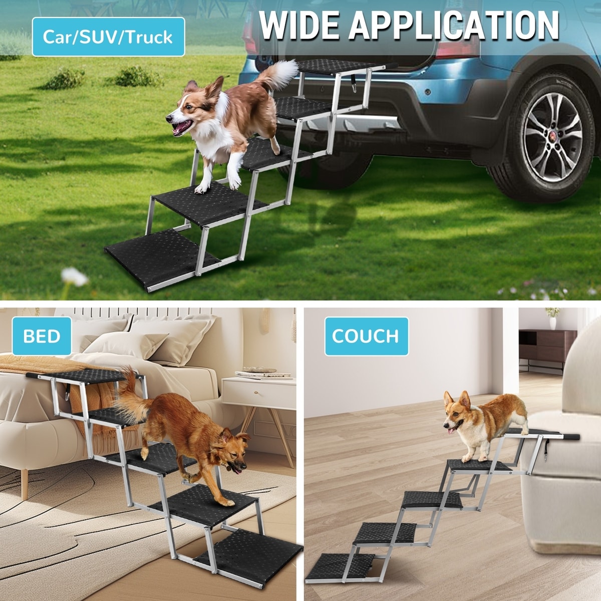 HEEYOO Extra Wide Foldable Dog Car Stairs, Silver, 5 steps - Chewy.com
