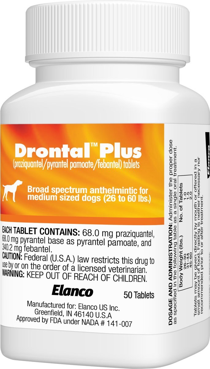 DRONTAL Plus Tablet for Medium Dogs, 26-60 lbs, 1 Tablet - Easy Refills ...