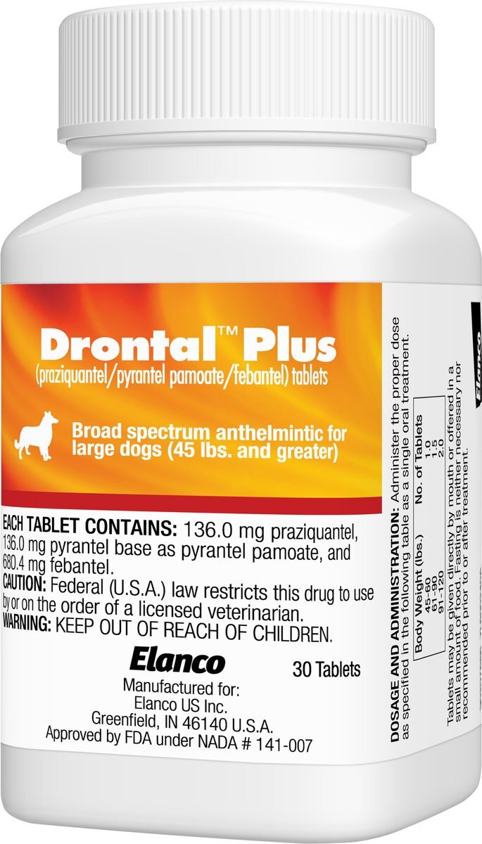 DRONTAL Plus Tablet for Large Dogs, over 45 lbs, 1 Tablet - Easy ...