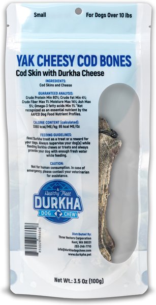 DURKHA Yak Cheesy Cod Bones with Durkha Cheese 5-inch Dehydrated Dog ...