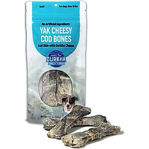 DURKHA Yak Cheesy Cod Bones with Durkha Cheese 5-inch Dehydrated Dog ...