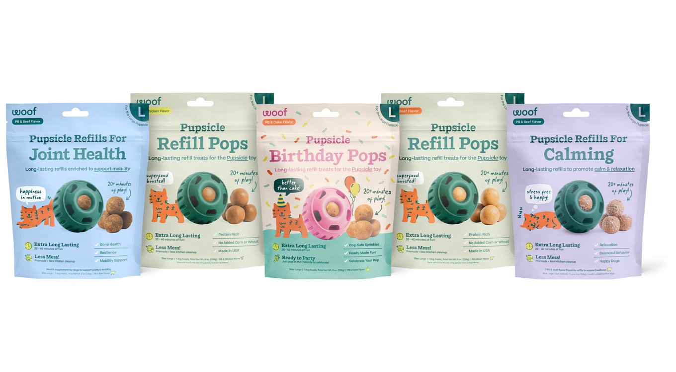 WOOF Pupsicle Pops Refills Beef & Peanut Butter Grain-Free Lickable Dog ...