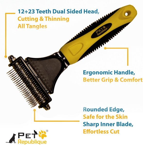 PET REPUBLIQUE Dematting Rake Matt Splitters Dog & Cat Brush, Yellow ...