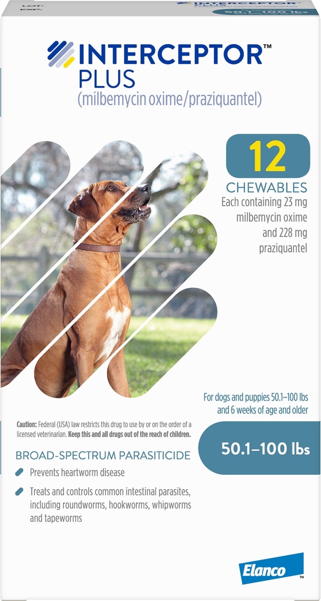 INTERCEPTOR PLUS Chew for Dogs, 50.1-100 lbs, (Blue Box) - Easy Refills ...