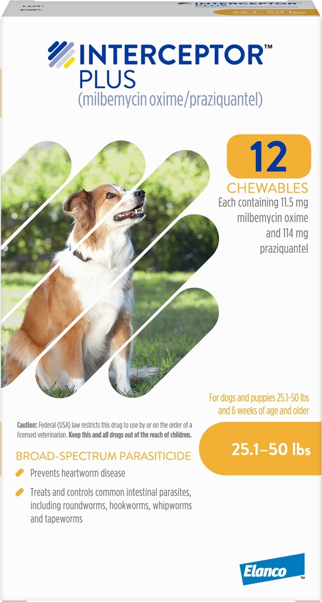 INTERCEPTOR PLUS Chew for Dogs, 25.1-50 lbs, (Yellow Box) - Easy ...