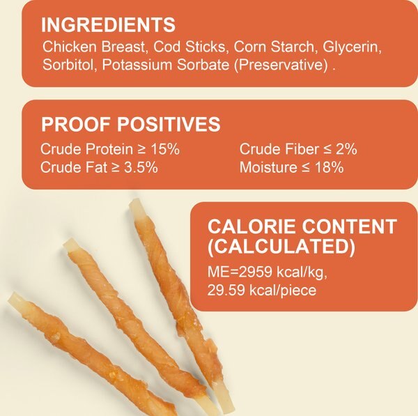 MON2SUN Chicken Wrapped Cod Sticks Rawhide-Free Dog Treats, 90 count ...