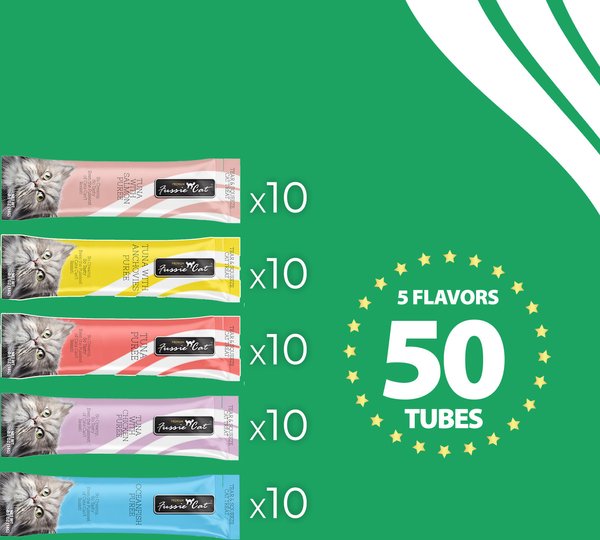 FUSSIE CAT Tuna 5 Flavors Variety Lickable Cat Treats, 0.5-oz tube, 50 ...