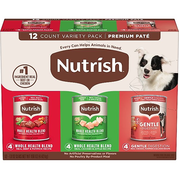 NUTRISH Gentle Digestion & Whole Health Blend Premium Pate Variety Pack Wet Dog Food, 13-oz can ...