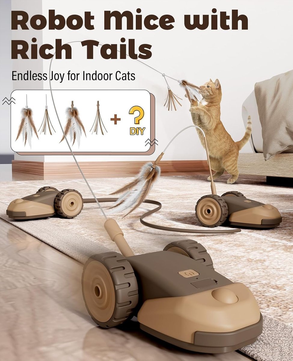 CASFUY 2-Speed Erratic Mouse Motion 3-in-1 Interactive Cat Toy with ...