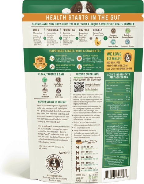BERNIE'S Perfect Poop Chicken Flavor Digestion Support Dog Supplement ...