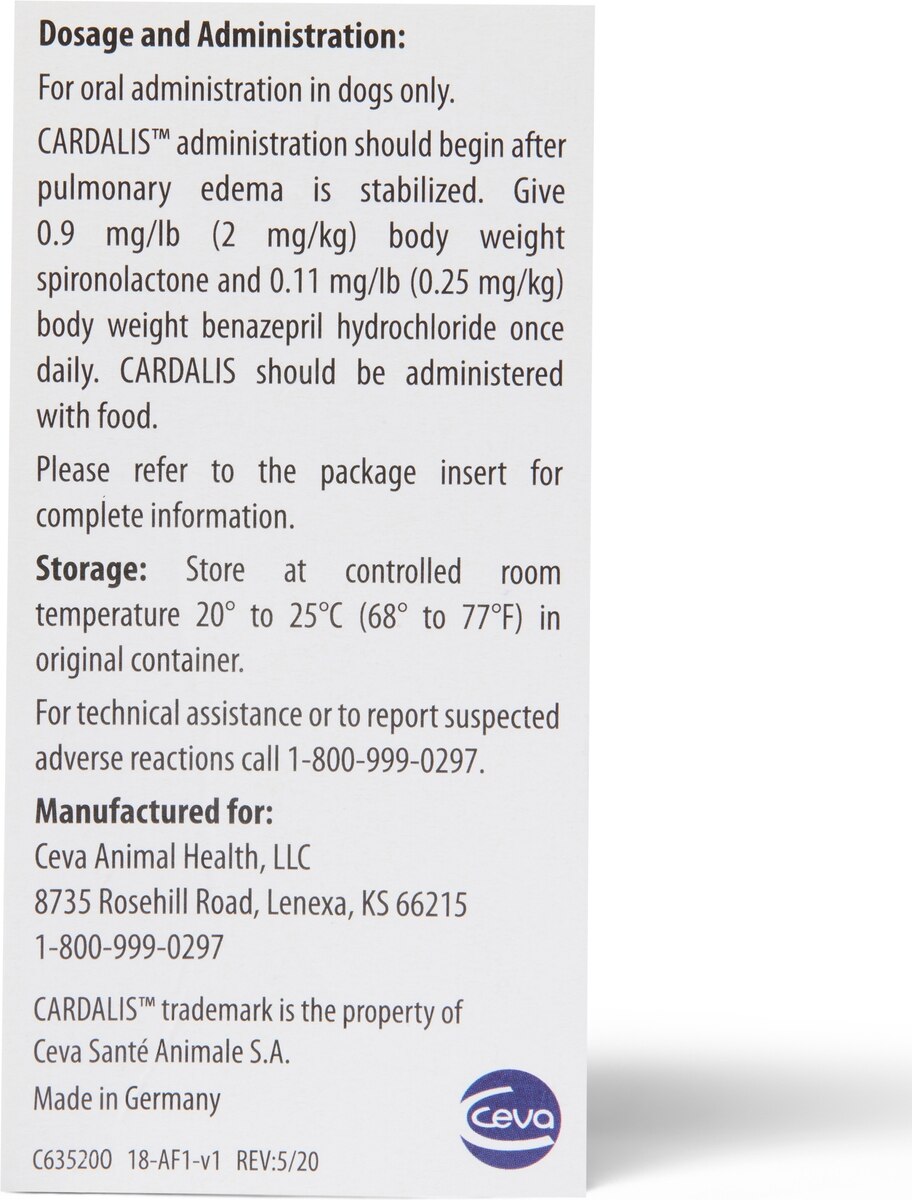 CARDALIS (Spironolactone/Benazepril) Chewable Tablets for Dogs, 80mg ...