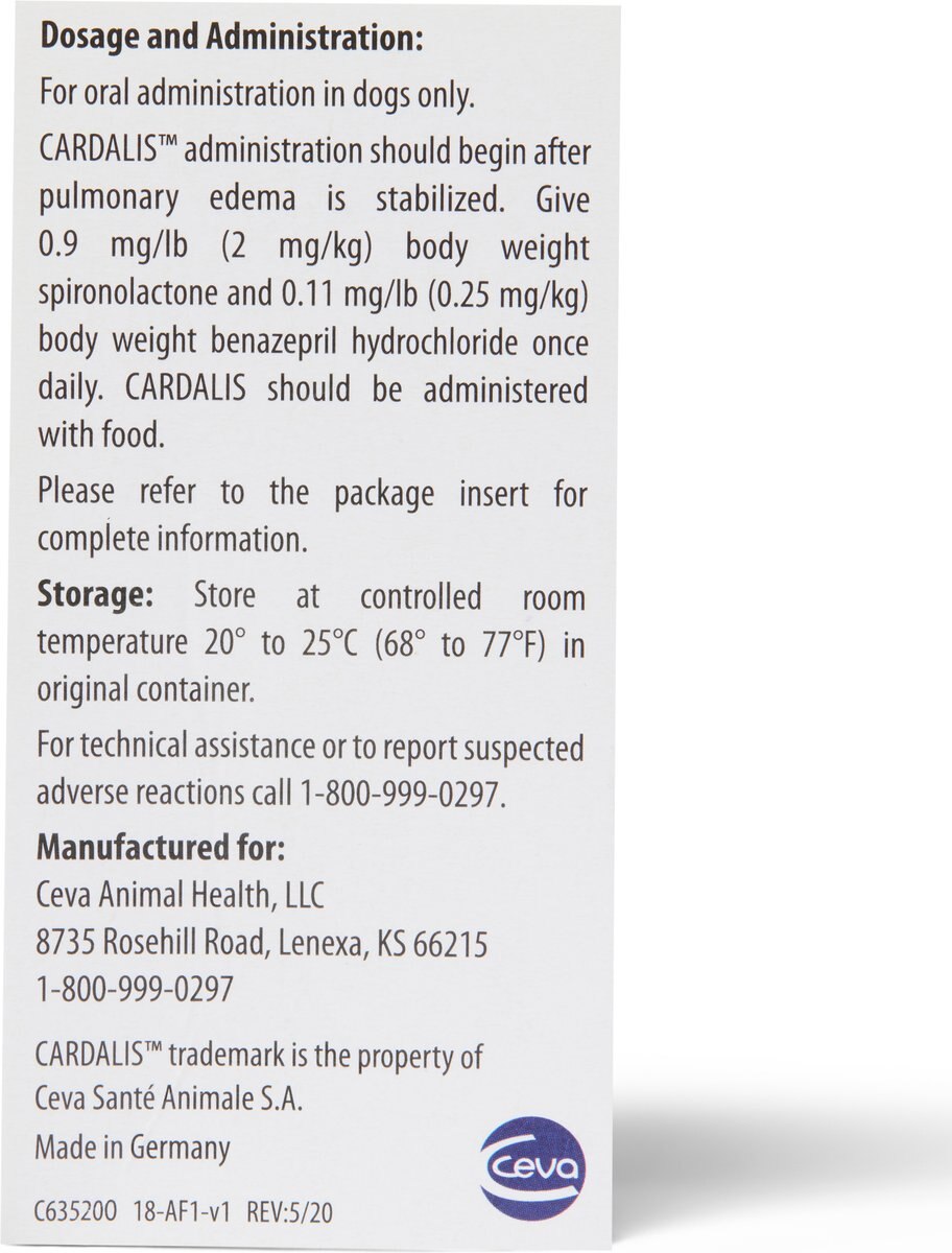 CARDALIS (Spironolactone/Benazepril) Chewable Tablets for Dogs, 80mg ...