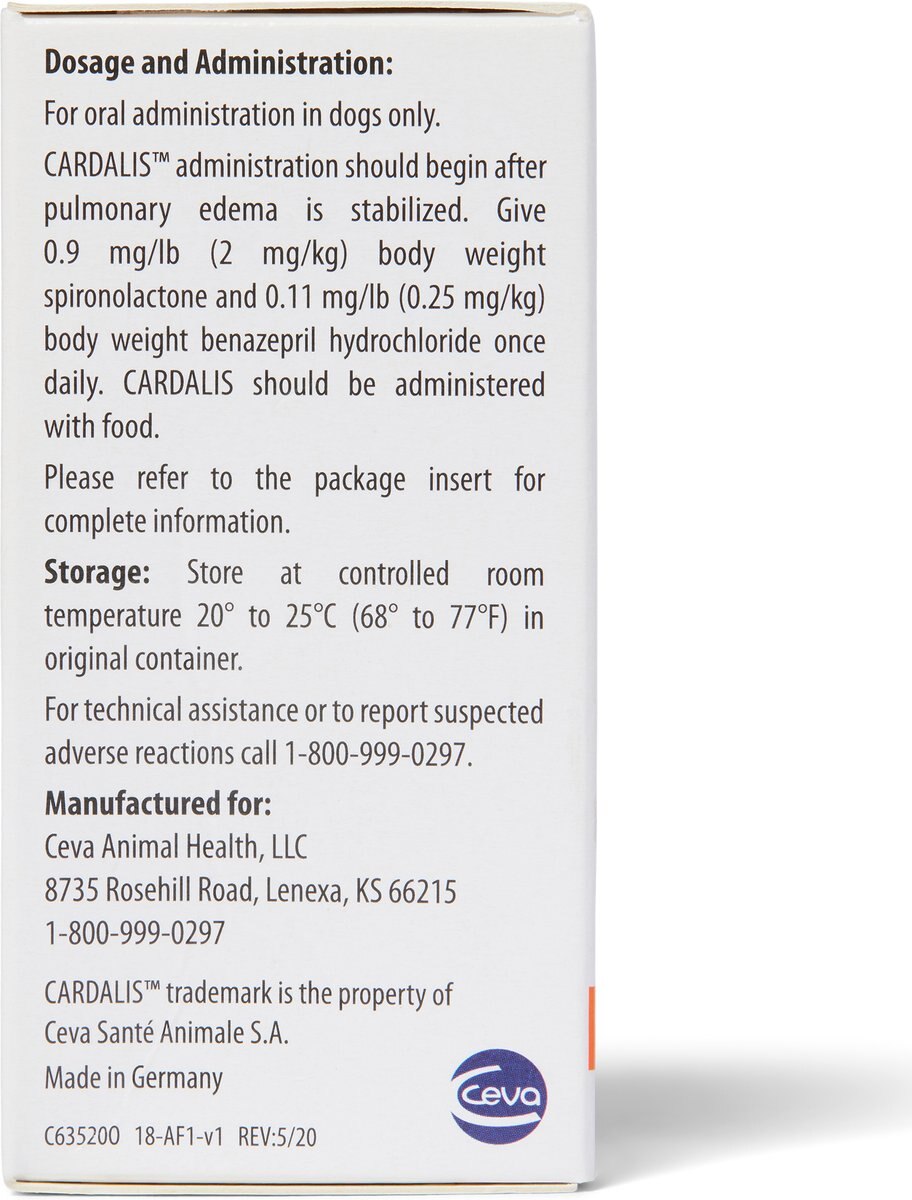 CARDALIS (Spironolactone/Benazepril) Chewable Tablets for Dogs, 20mg/2 ...
