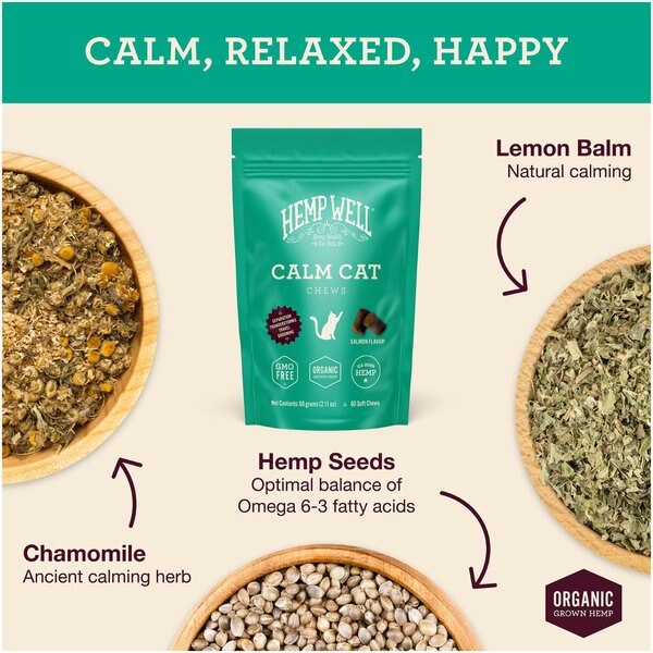 HEMP WELL Calming Soft Chew Supplement for Cats, 60 count - Chewy.com