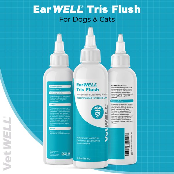 VETWELL Tris Flush Dog & Cat Ear Cleaner Solution & Infection Treatment ...