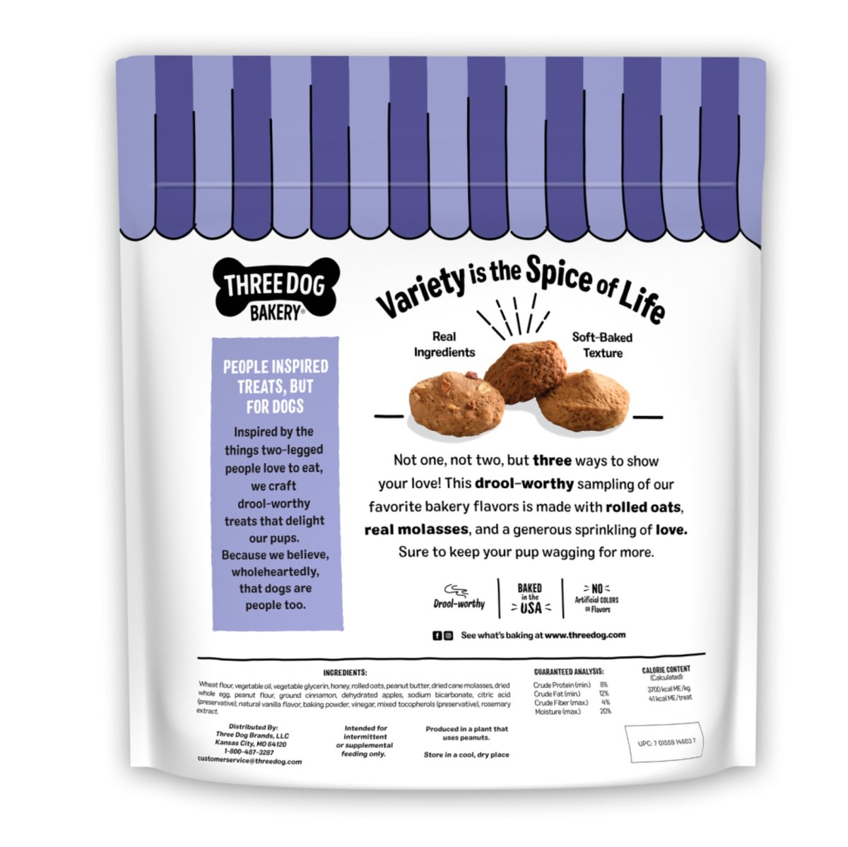 THREE DOG BAKERY Soft Baked AssortMutt Trio, Oat, PB, & Vanilla Dog ...