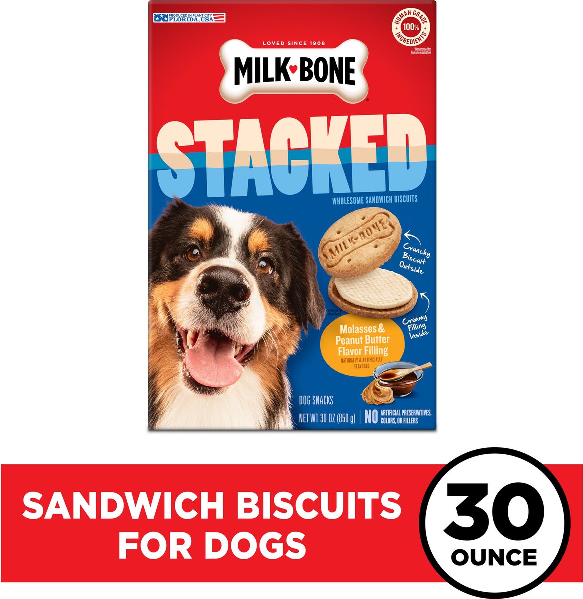 MILK-BONE Stacked Biscuits Molasses & Peanut Butter Flavor Dog Treats ...