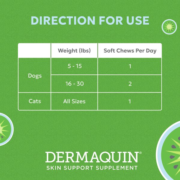 NUTRAMAX Dermaquin Skin Support Vitamins Chew Supplement for Small & Medium Dogs & Cats, 60 ...