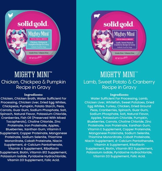 SOLID GOLD Mighty Mini Small & Toy Breed Grain-Free Variety Pack Wet Dog Food, 3.5-oz tray, case ...