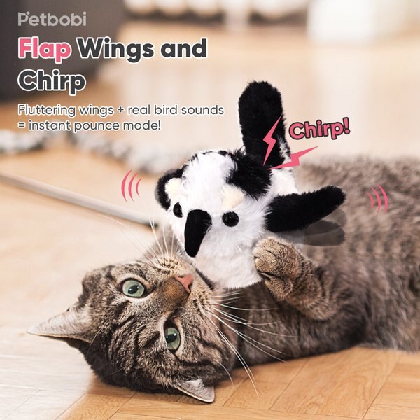 PETBOBI Flapping Bird Lifelike Lark Interactive Cat Plush Toy with Catnip, Black - Chewy.com