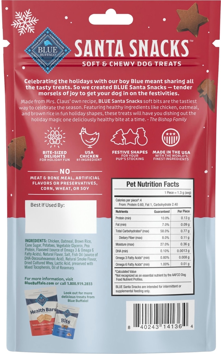 Discontinued - BLUE BUFFALO Christmas Santa Snacks Soft & Chewy Dog ...