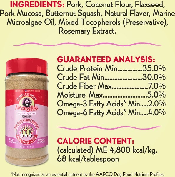 CHARLEE BEAR Necessities Freeze-Dried Pork Recipe Skin & Coat Support ...