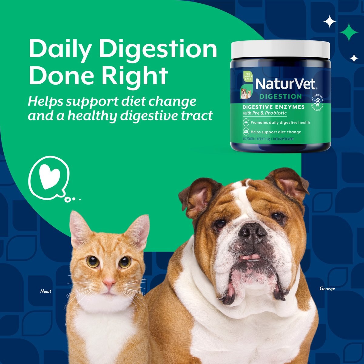 NATURVET Digestive Enzymes Plus Pre & Probiotic Powder Supplement for ...