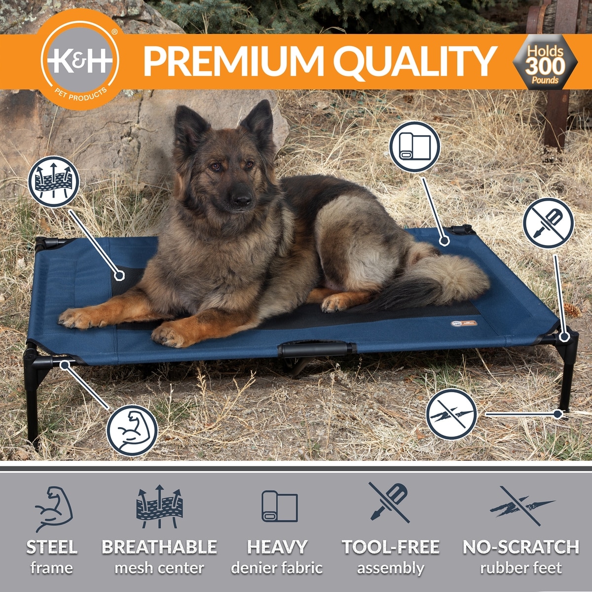 K&H PET PRODUCTS Original Steel Frame Cot Outdoor Elevated Dog Bed ...