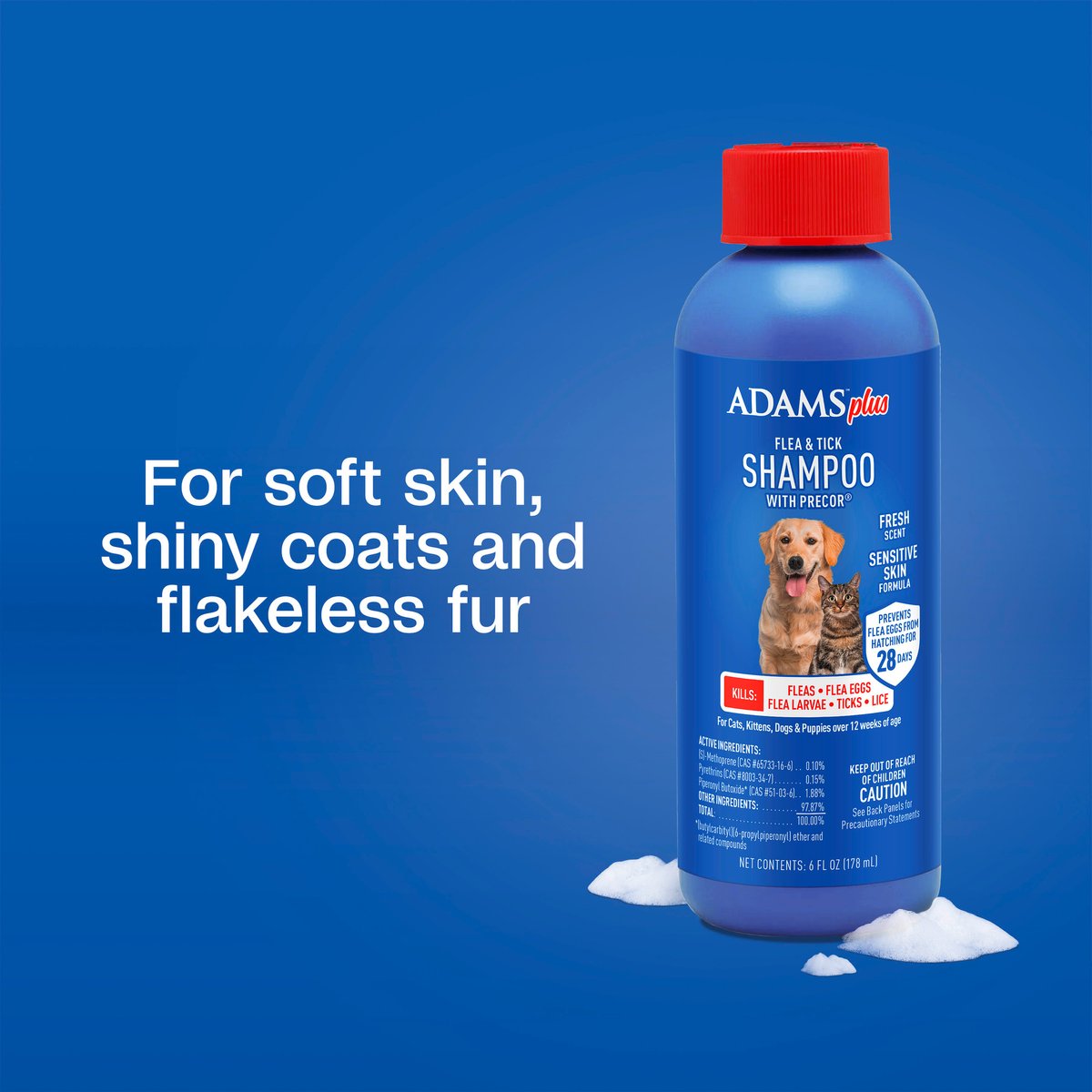 ADAMS Plus Flea & Tick Shampoo Sensitive Skin for Cats & Dogs, 6-fl oz ...