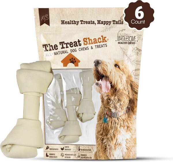 THE TREAT SHACK Knotted 8 to 9-in Natural Flavor Rawhide Bone Dog ...