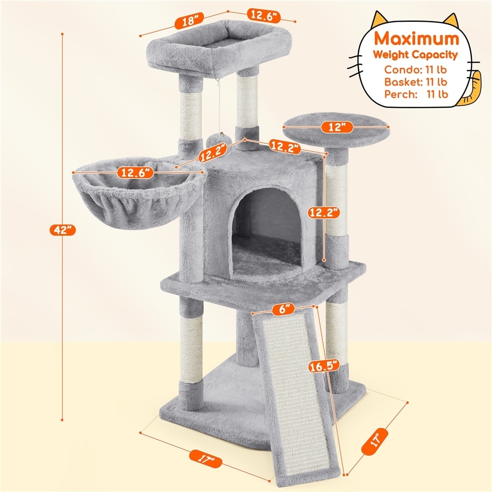 YAHEETECH Professional 42-in Cat Tree, Light Gray - Chewy.com