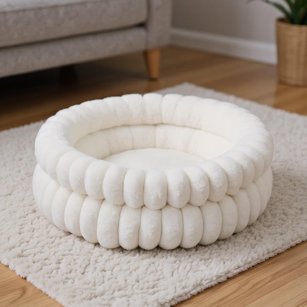 KYLINSURE Super Soft Plush Faux Fur Orthopedic Round Dog & Cat Bed with ...