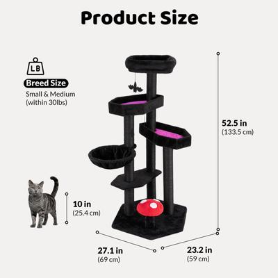 HAPPY & POLLY Multi-Level Gothic 52.6-in Fleece Cat Tree with Coffin ...