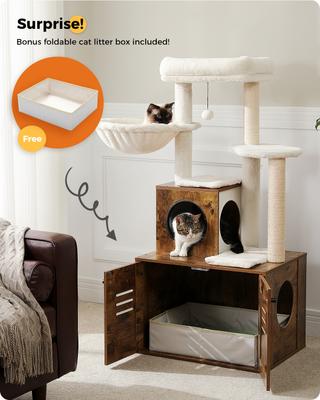 PAWZ ROAD 50-in Polyester Cat Tree with Litter Box Enclosure & 2 Condos ...