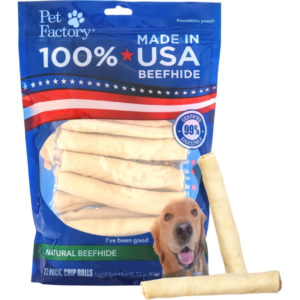 PET FACTORY Beefhide 5-inch Chip Rolls Natural Flavored Dog Hard Chews ...