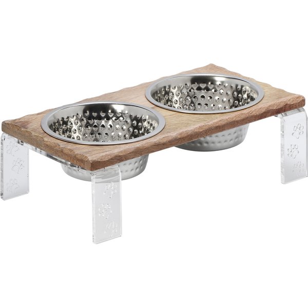 10 STRAWBERRY STREET Charlie Elevated Dog Bowl, Clear/Wood Grain/Silver ...