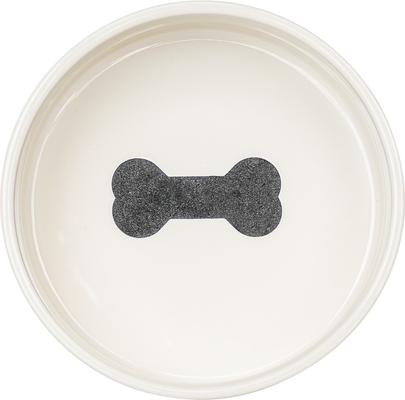 10 STRAWBERRY STREET Bone & Paw Banded Pet Dog Dish, White/Black, 2 ...