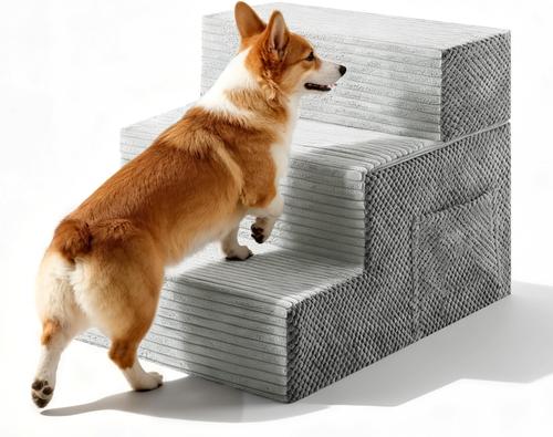 TSCOMON Non-Slip High Density Foam Dog Stairs, Light Grey, 3 steps ...