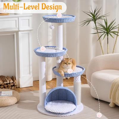 HITTITE Modern Indoor 46-in Rattan Cat Tree Tower with Scratching Post ...