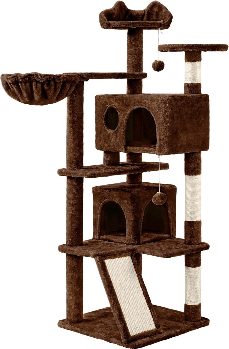 YAHEETECH 57-in Plush Cat Tree, Brown - Chewy.com