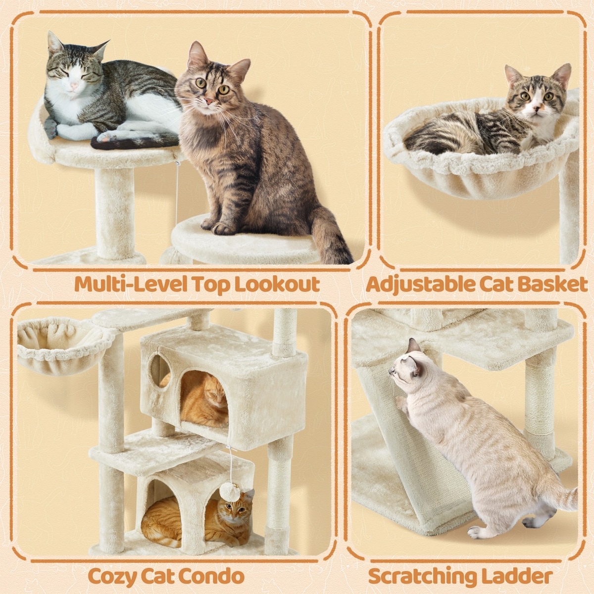 YAHEETECH 57-in Plush Cat Tree, Beige - Chewy.com