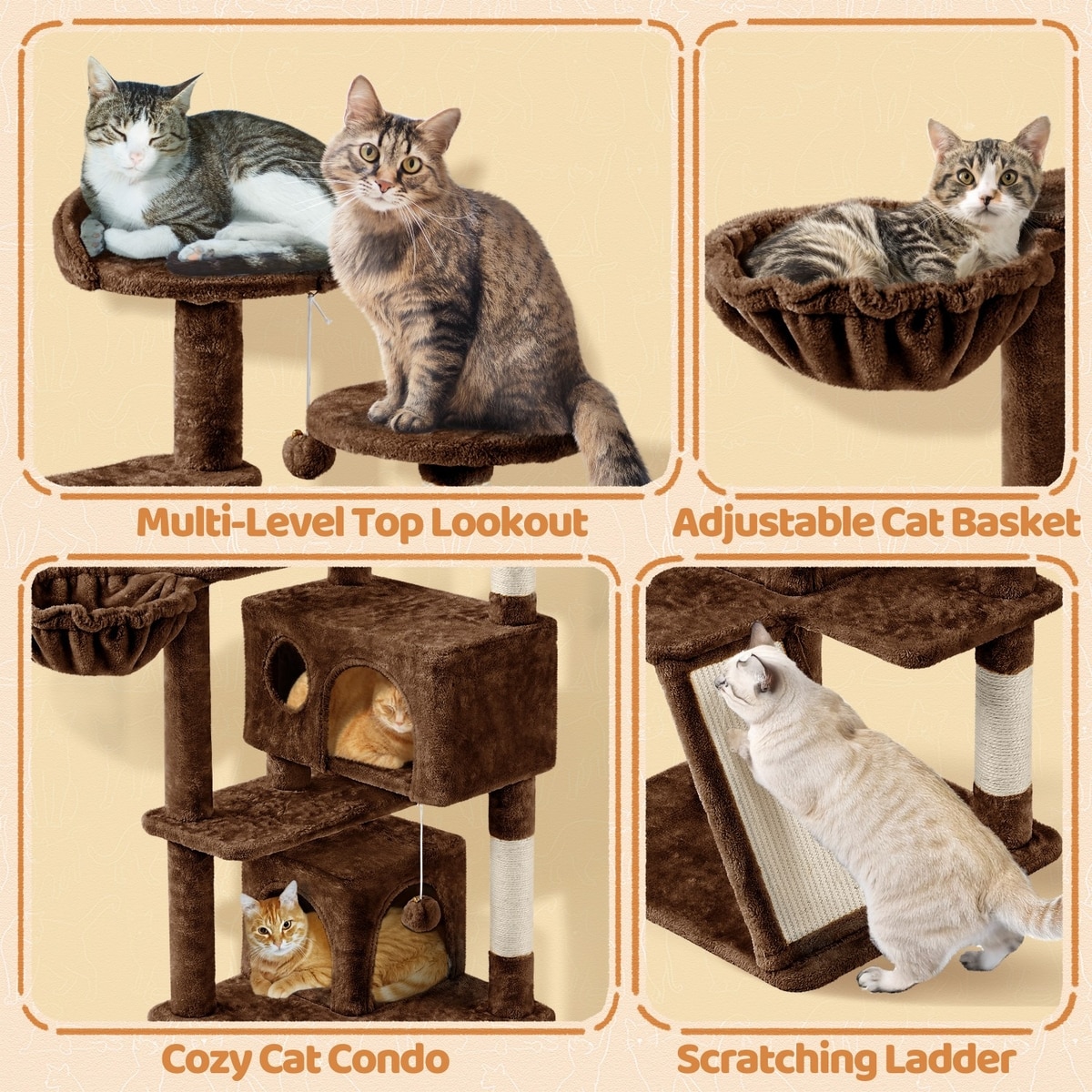 YAHEETECH 57-in Plush Cat Tree, Brown - Chewy.com