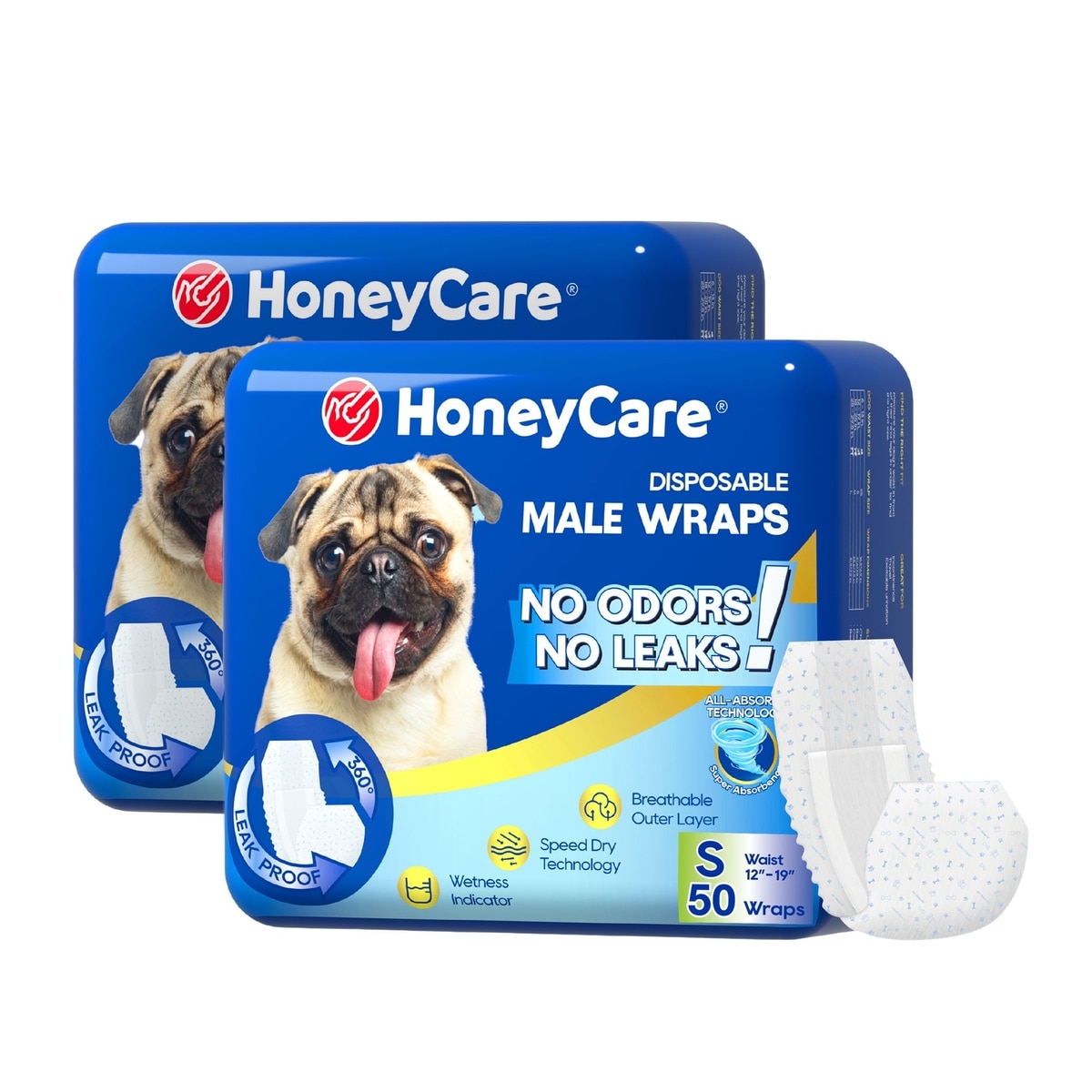 HONEYCARE All-Absorb Disposable Male Dog Wraps, X-Small: 6 to 13-in ...