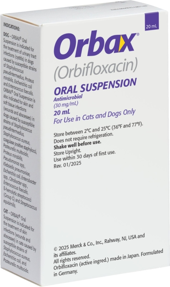 ORBAX (orbifloxacin) Oral Suspension for Dogs & Cats, 30 mg/mL, 20-mL ...