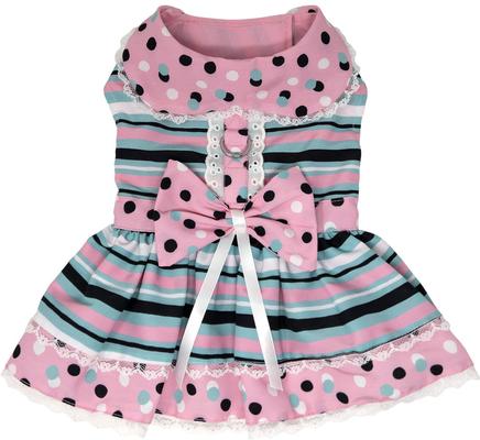 DOGGIE DESIGN Dots & Stripes Dog Dress, Pink/Teal, X-Small - Chewy.com